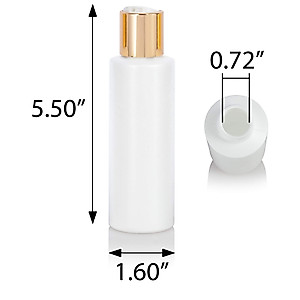 JUVITUS 4 oz / 120 ml White Plastic HDPE Refillable Cylinder Squeeze Bottle with (6 pack, Gold Disc Cap)