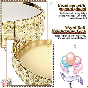 3 Pcs Crystal Metal Cake Display Stand with Mirror Top Plate 10 Inch, 12 Inch, 14 Inch Crystal Gold Dessert Display Pedestal Gold Round Cake Stand for Wedding Anniversary Baby Shower Birthday Party