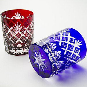 Tajimaglas TG04-24-2 Tajima Glass Edo Kiriko Layered Arai Pattern, Chrysanthemum Bottom, Old Glass, Pair