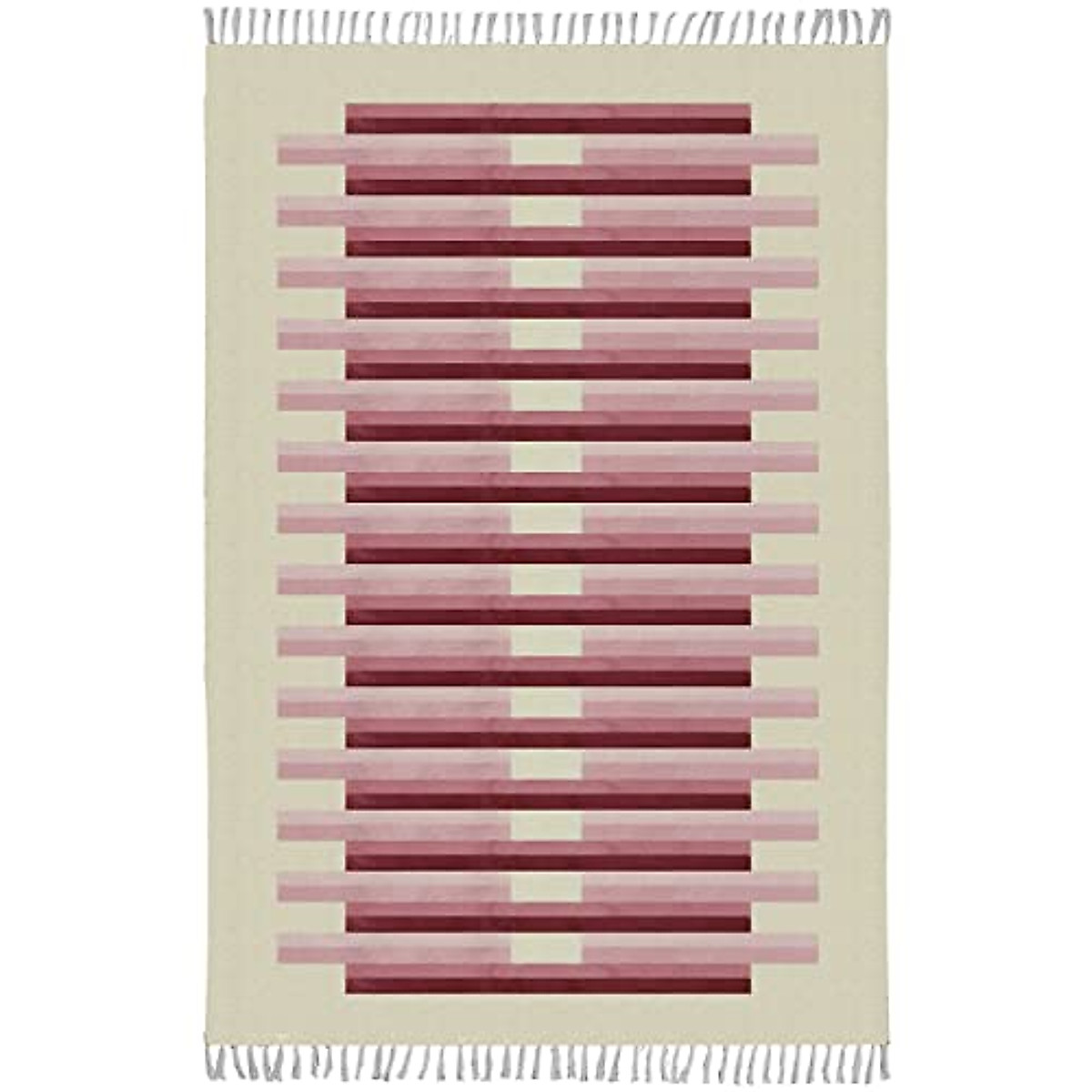 Casavani Hand Block Printed Boho Area Rug Hand Made Striped Tassel Rug Cotton Easy Washable Rugs Floor Carpet for Doormat Entryway Living Room Bedroom Hallway Balcony 10x16 Feet