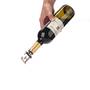 Wine Stoppers - Stainless Steel Letters Wine Stopper, Silicone Reusable Wine and Beverage Bottle Stopper, used for Bar, Kitchen, Holiday Party, Wedding Keep Wine Fresh (A)