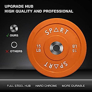 SPART Color Coded Olympic 2-Inch Rubber Bumper Plate 190LB Set, Weight Plate with Stainless Steel Insert Hub for Strength Training, Weightlifting and Crossfit