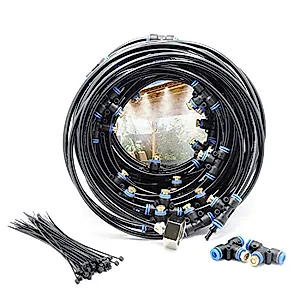 iRuiZhe Misting Cooling System Kit 75.5FT(23M) Misting Line DIY Outdoor Mist Cooling Kit+36 Brass Nozzles Garden Misting Irrigation System for Lawn Patio Garden Greenhouse