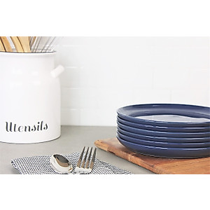 Double Line 8.25" Salad Plate, Set of 6, Cobalt Blue