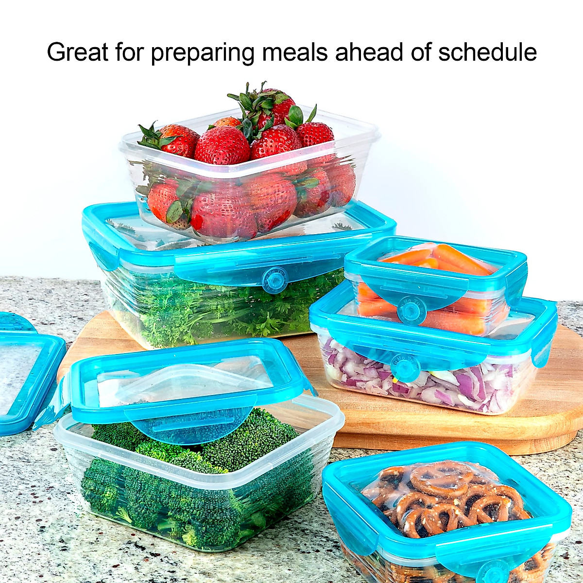 Stretch and Fresh Leak-Proof Food Container Set Stackable, BPA-Free Silicone w/ Airtight Lids for Solids, Soups and Sauces, Freezer-Safe Great for Meal Preparation