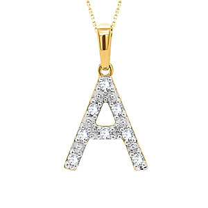 Poshadime Initial Charms Pendants Necklace - Round Cut Natural Diamond in 14K Yellow Gold Alpahbet A Letter Personalized Coin Name Necklaces for Womens Best Gifts