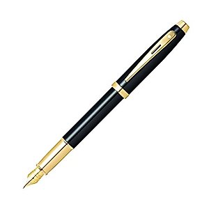 Sheaffer 100 - Refillable fountain pen, fine nib, glossy black lacquer finish, gold tone trim
