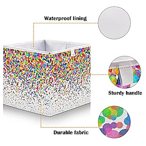 Colorful Confetti 11 inch Cube Storage Bins (Pack of 1), Foldable Cubby Organizer Bin for Closet, Clothes and Toys, with Handles Basket Bin
