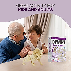 Hands Craft DIY 3D Wooden Puzzle – 6 Assorted Wild Animals Bundle Pack Set Brain Teaser Puzzles Educational STEM Toy Adults and Kids to Build Safe and Non-Toxic Easy Punch Out Premium Wood JP2B8