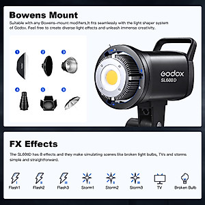 Godox SL60IID LED Video Light,60Ws White 5600K Version Countinuous Output Lighting with Bowens Mount,CRI 96+ TLCI97+,for Video Recording Wedding Product Photo... (3 Pack)