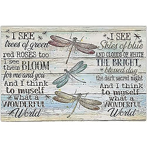 Vintage Rustic Wall Decor TIN Sign Colorful Dragonfly I See Trees of Green Red Roses Too Wall Art Metal Poster Living Room Garden Bedroom Office Hotel Cafe Bar Wall Art Decor 8x12inch
