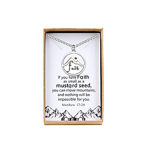 Uloveido Mustard Seed Mountain Necklace Stainless Steel Faith Pendant Inspirational Christian Baptism Religious Gift for Women Y2391