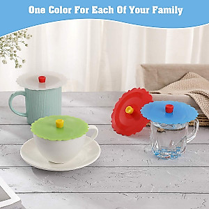 Silicone Cup Covers (Set of 4) ， Multicolored Silicone Lids for Mugs, Cups, Tea Pots,Flexible Mug Covers，Hot Cup Lids for Coffee & Tea