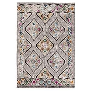 SAFAVIEH Madison Collection Area Rug - 8' x 10', Grey & Beige, Boho Tribal Distressed Design, Non-Shedding & Easy Care, Ideal for High Traffic Areas in Living Room, Bedroom (MAD481F)