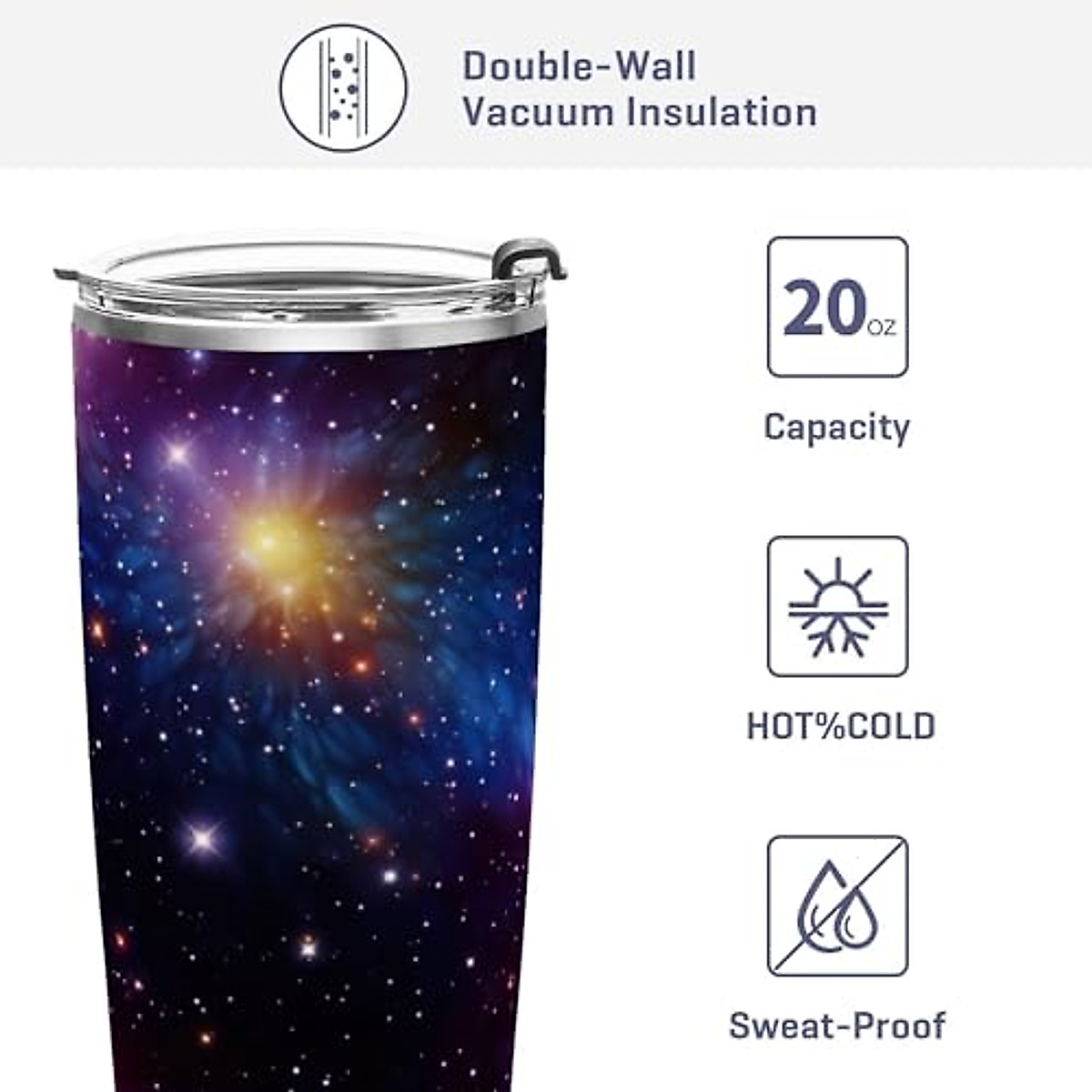 Wassud Colorful Starry Sky 20 oz Tumbler with Lid and Straw Stainless Steel Double Wall Vacuum Tumblers Insulated Travel Coffee Mug for Cold and Hot Drinks