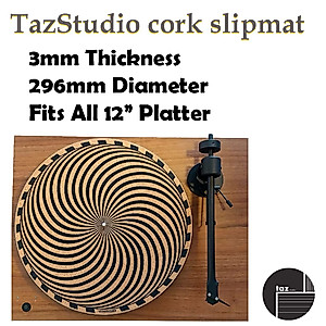 TazStudio Cork Turntable Mat for Better Sound Support on Vinyl LP Record Player - Original Geometric Design- Storm Art [3mm Thickness]-m2