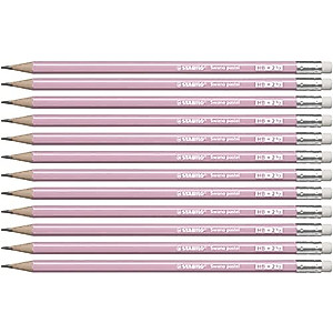 STABILO Graphite Pencil with Eraser Swano Pastel - Pack of 12 - Pink - HB