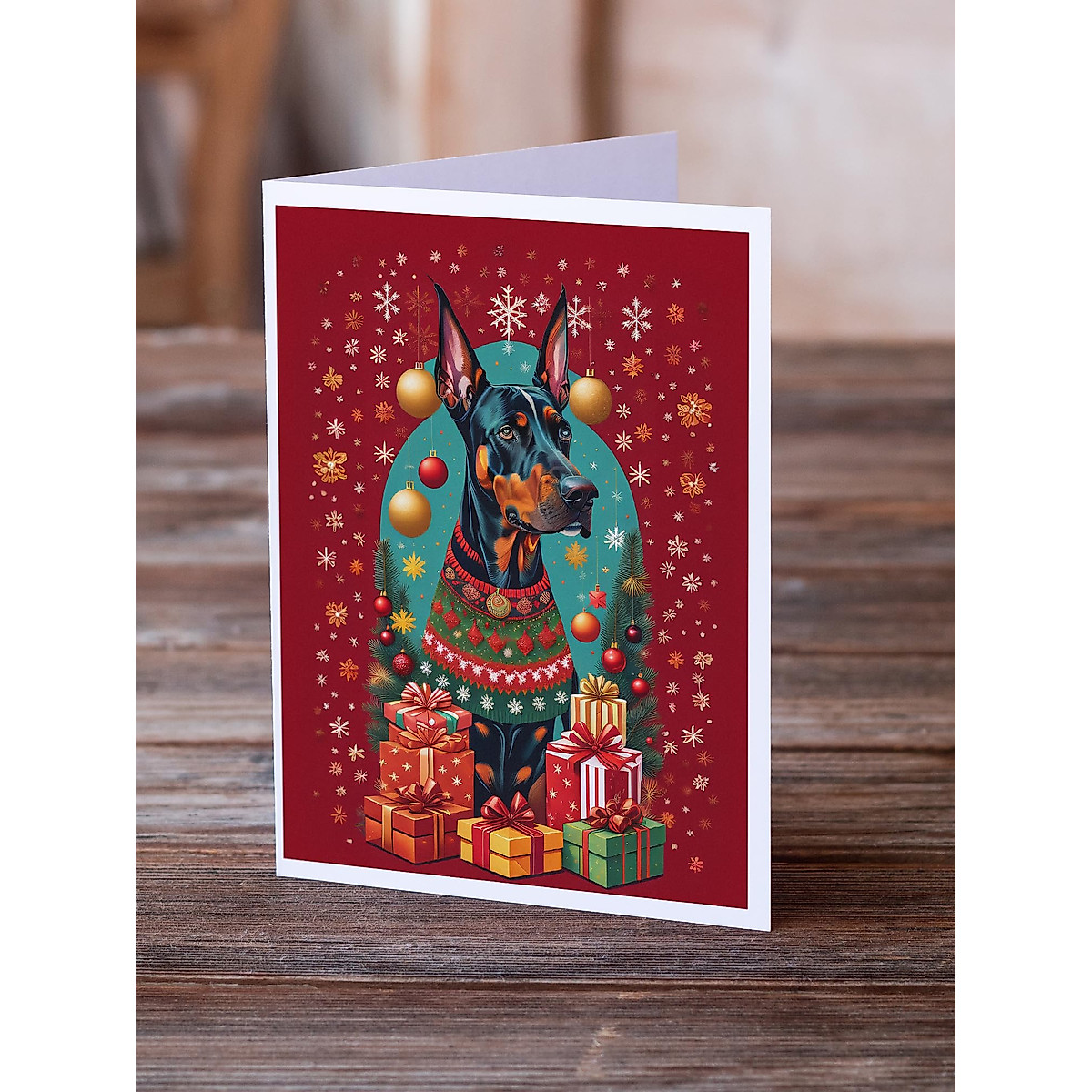 Caroline's Treasures DAC3077GCA7P Doberman Pinscher Holiday Christmas Greeting Cards Pack of 8 Blank Cards with Envelopes Whimsical A7 Size 5x7 Blank Note Cards