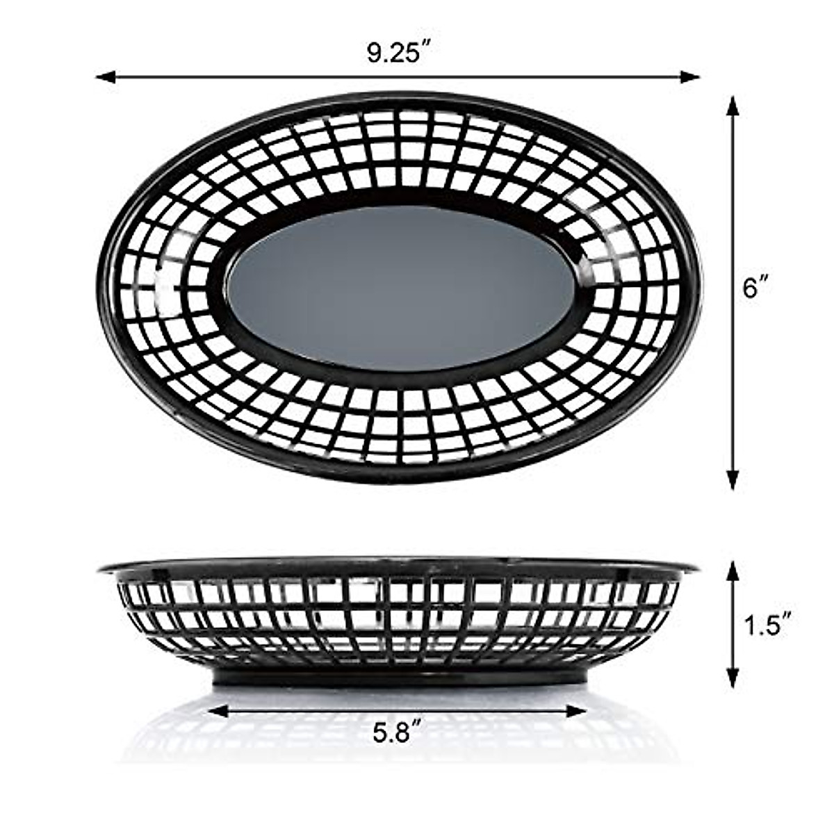 New Star Foodservice 44140 Fast Food Baskets, 9 1/4-Inch x 6-Inch Oval, Set of 12, Black