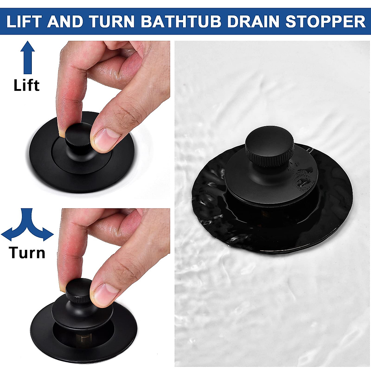 Anpean Brass Bathtub Drain Kit, Lift and Turn Tub Drain Kit with Single Hole Overflow Faceplate, Matte Black