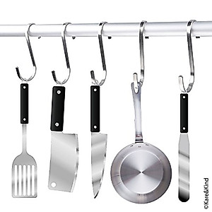 Flat S-Shaped Hanging Hooks - for Kitchen Utensils, Garage or Garden Tools, etc. - Heavy Duty Genuine Solid 304 Stainless Steel - Multi Purpose - This Kit Contains 10 Small Hooks