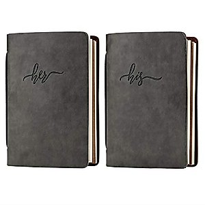 Calculs Wedding Vows Journal Authentic Cowhide Leather His and Her Vow Stamping Set of 2