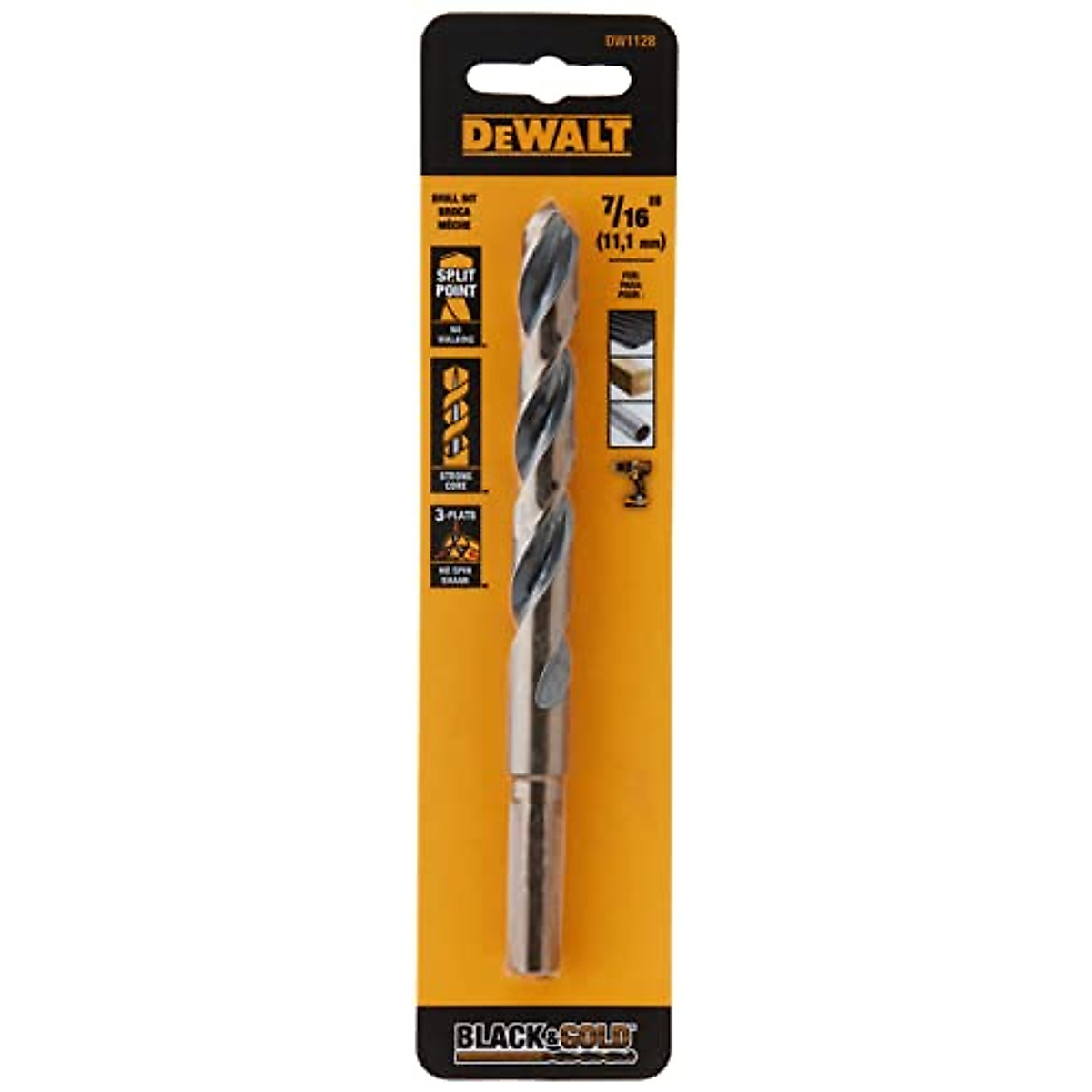 DEWALT DW1128 7/16-Inch Black Oxide 3/8-Inch Reduced Shank Split Point Twist Drill Bit