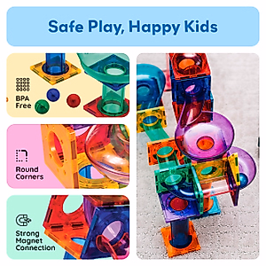PicassoTiles Marble Run 100 Piece Magnetic Tile Race Track Toy Play Set STEM Building & Learning Educational Magnet Construction Child Brain Development Kit Boys Girls Age 3 4 5 6 7 8+ Years Old Toys