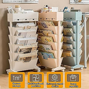 Function Home Bookcase, 6 Tier Rolling Utility Cart, 6 Tier Movable Bookshelf Bookcase, Mobile Book Cart, Rolling Office Paper Organizer, Slim Cart Movable Bookshelf for Office, Classroom (blue)