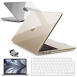 IBENZER Compatible with M2 2023 2022 MacBook Air 13 inch case, Model A2681, Hard Shell Case & Keyboard Cover & Screen Film& Type-C Adapter for New M2 Mac Air 13.6 in, Crystal Clear, AT13-KK-CYCL+2TC