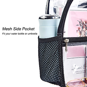 Vikcnitor Clear Mini Backpack Stadium Approved, Heavy Duty Waterproof Clear Bookbag for Concerts, Work, Sport Events-Black