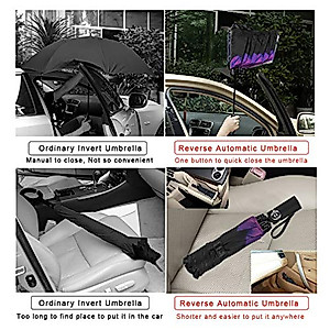 LANBRELLA Umbrella Reverse Travel Umbrellas Windproof Compact Folding - Purple Flower