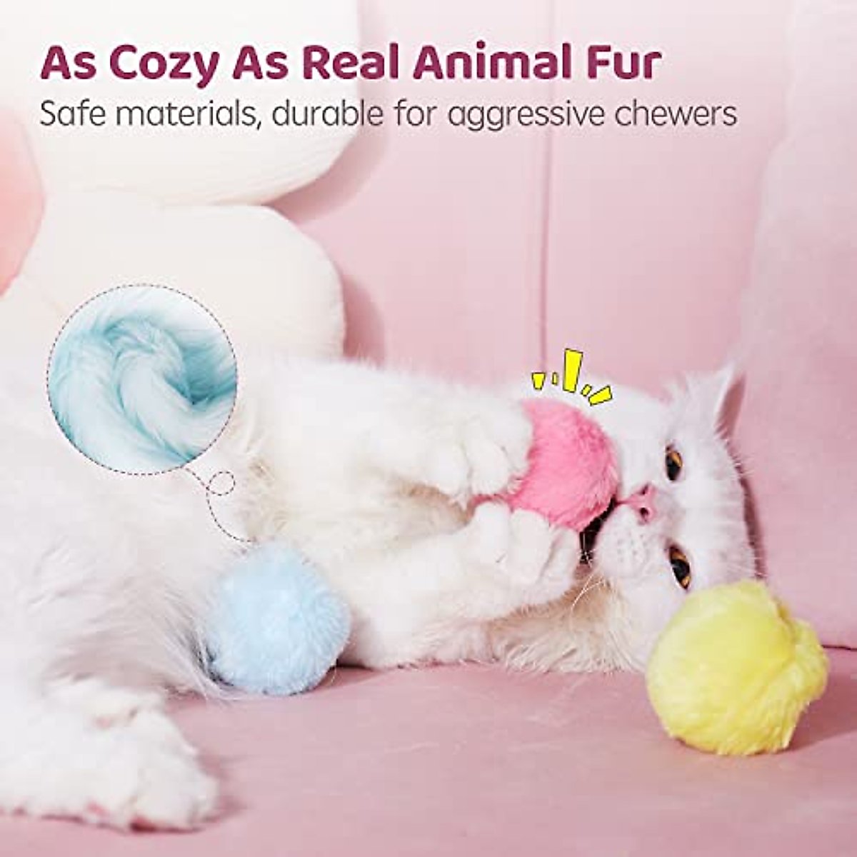 Potaroma Chirping Cat Toys Balls with SilverVine Catnip, 2022 Upgraded, 3 Pack Fluffy Interactive Cat Kicker, 3 Lifelike Animal Sounds, Kitty Kitten Catnip Exercise Toys
