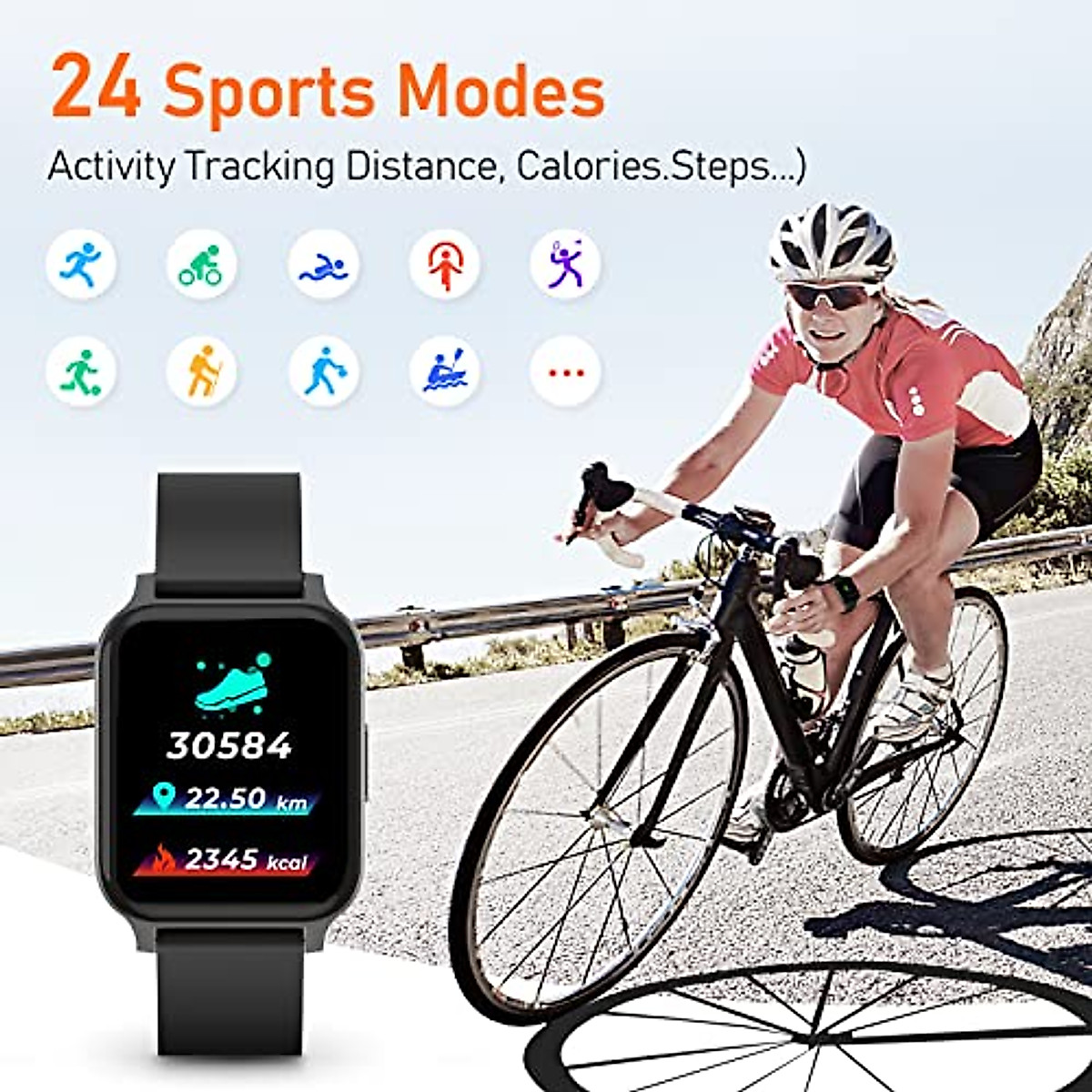 Joombonpia Smart Watches for Men,1.69" Touch Screen Fitness Trackers with Heart Rate Sleep Blood Monitor IP67 Waterproof with Pedometer 24 Sports Mode Smartwatch for Android iOS Phone(Black)