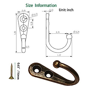 Aufuga Decorative Wall Hook Robe Small Hanger Iron Hooks Single Rustic Hooks Hanging Hat Key Holder Wooden for Coat, Bag (Black+Bronze)