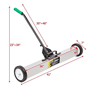 TUFFIOM 36-Inch Rolling Magnetic Pick-Up Sweeper | 30-LBS Capacity, with Quick Release Latch & Adjustable Long Handle, for Nails Needles Screws Collection