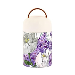 Lavender Peony Bouquet Kids Womens Food Insulated Jar with Spoon 17oz/500ml Containers With Lids Stainless Steel Vacuum Wide Mouth Storage Containers for Keep Food Hot