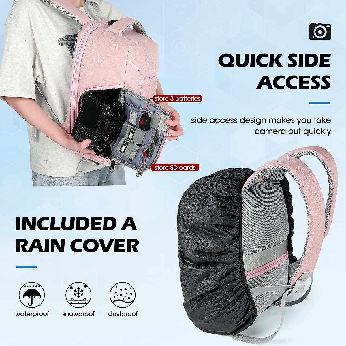 Lubardy Camera Bag Professional DSLR SLR Mirrorless Camera Backpack 14 Inch Waterproof Laptop Backpack Anti-Theft Camera Case with Rain Cover Large Capacity Photography Backpack for Men Women, Pink