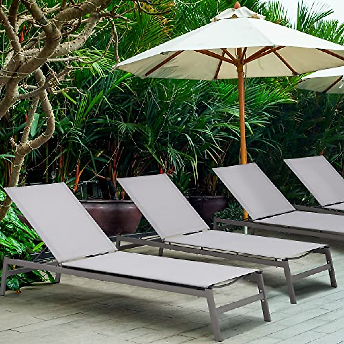 HAPPATIO Patio Chaise Lounge,Patio Lounge Chair with Breathable Textilene Fabric,Outdoor Patio Lounge Chairs for Patio Backyard Porch Poolside(Light Gray)