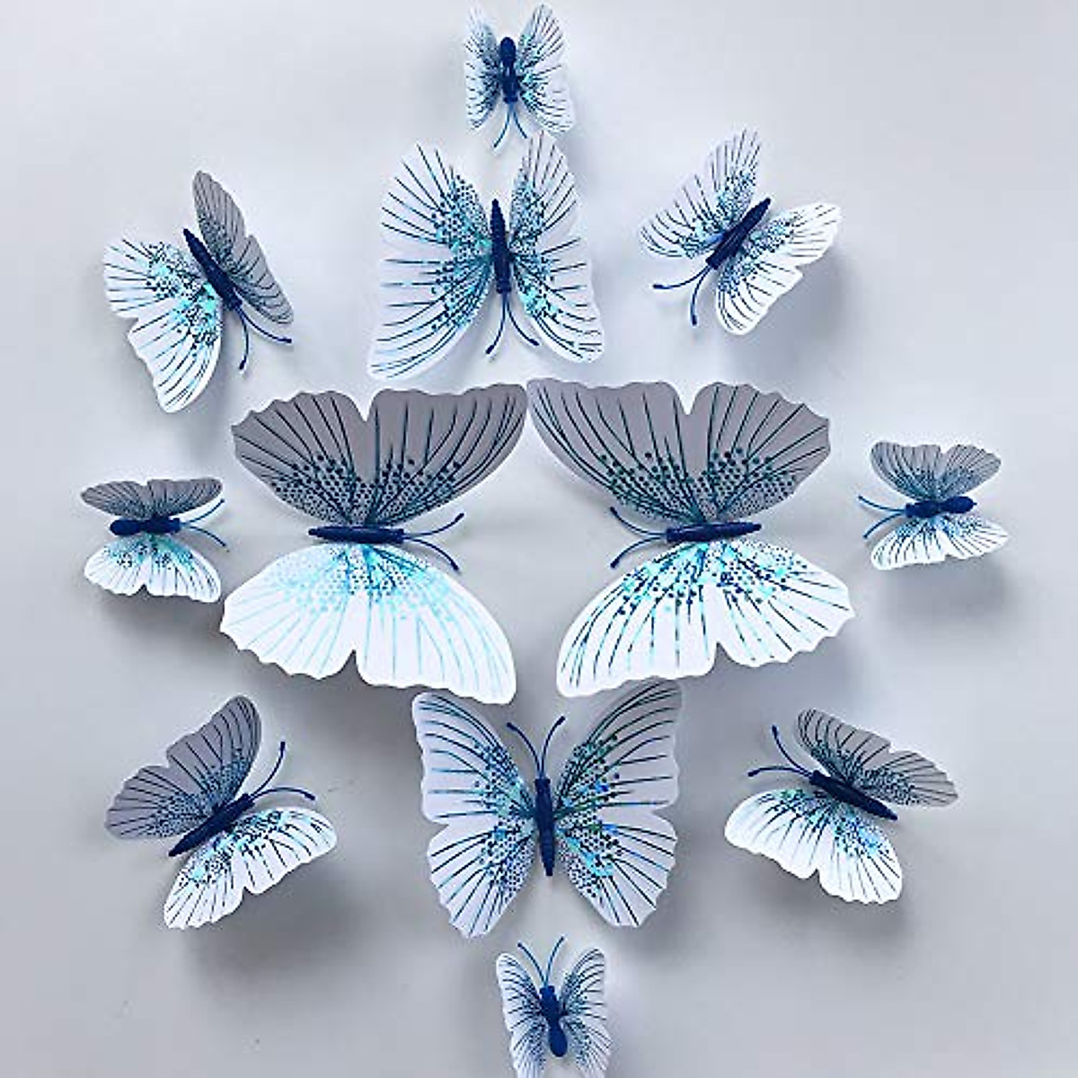 24PCS Butterfly Stickers with Sponge Gum and Magnets, White Crystal Removable Butterfly Wall Sticker Decals for Room Home Nursery Decor (Blue Single Wing)