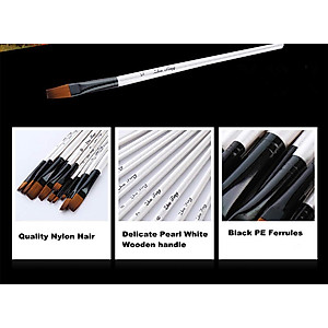 Flat Head Paintbrush Set Nylon Hair Paint Brush Set for Acrylic Oil Watercolor Painting Artist Professional Painting Kits (12pcs Pearl White Flat Head Brush Set)