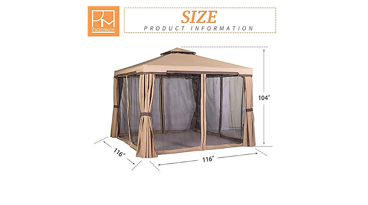 Patiomore Outdoor Garden Gazebo 10x10 Ft All Season With Mosquito Net