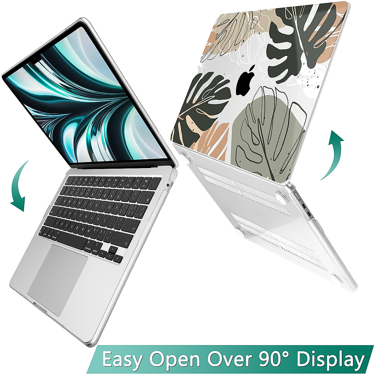 May Chen Compatible with MacBook Air 15 Inch Case Model A2941 M2 A3114 M3 Chip 2023 2024 Release, Protective Cover Laptop Hard Case with Keyboard cover, Abstract Leaves