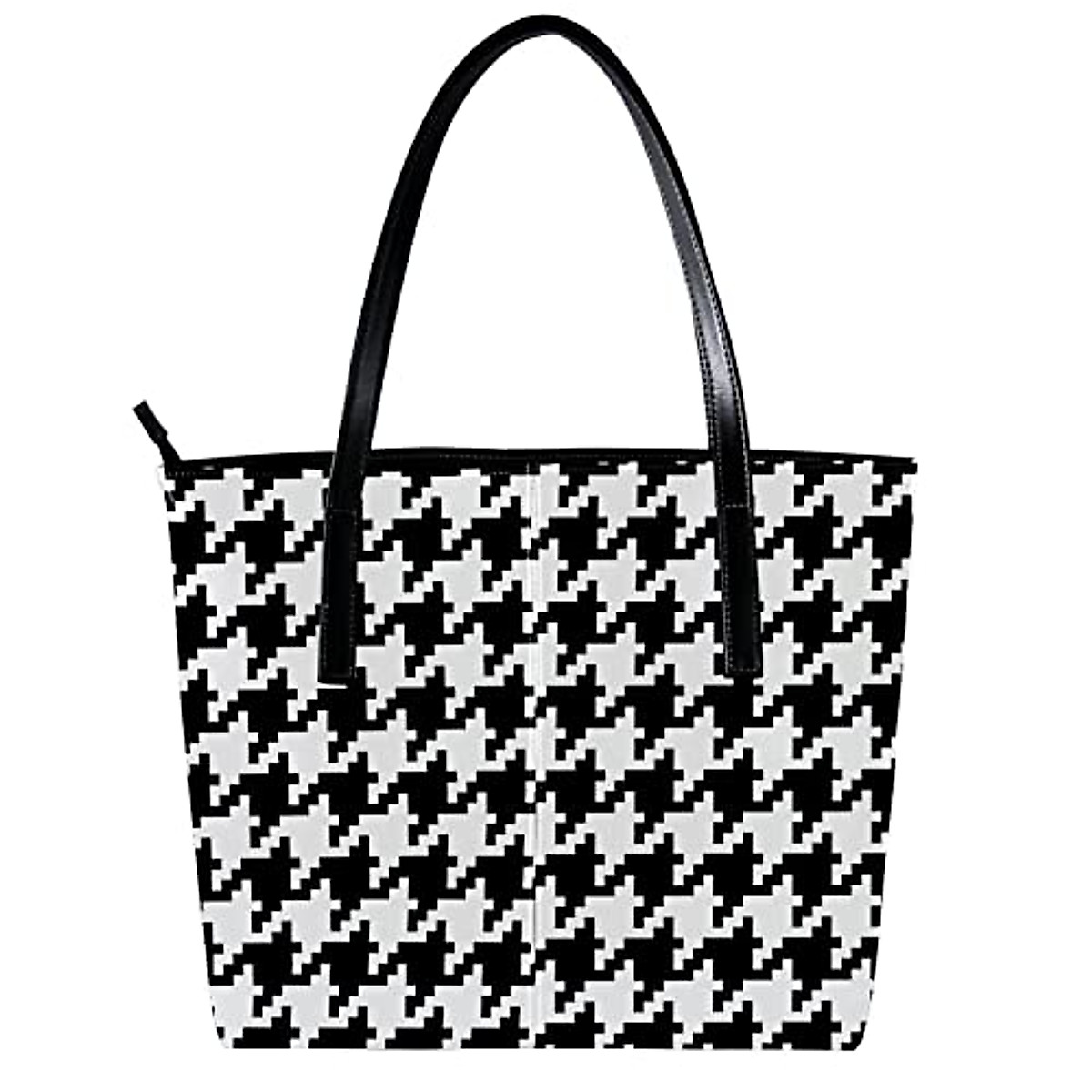 RODAILYCAY Leather Handbag for Women Large Capacity Top Handle Satchel Bucket Purses Shoulder Bag Black White Houndstooth Plaid Pattern
