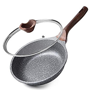 Caannasweis 9.5 Inch with Lid Nonstick Frying Pan Skillet Induction Compatible Stone Cookware Chef's Pan Healthy Egg Omelette Pan PFOA Free