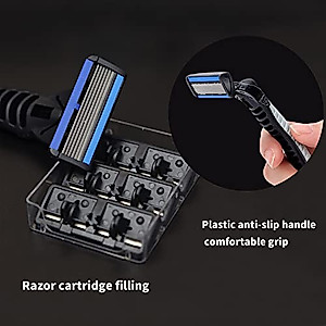 6-Blade Razor,Plastic Anti-slip Men Manual Refill Cartridges razors, Reusable Face Cleansing Care Tool, Shave Supplies for Men and Women - Black