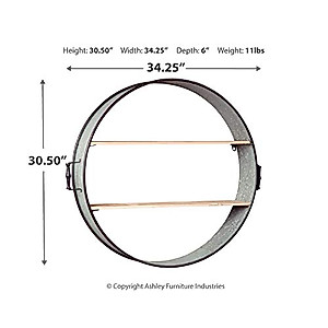 Signature Design by Ashley Eirny Urban Round Multi Purpose Barrel Wall Shelf, Antique Gray