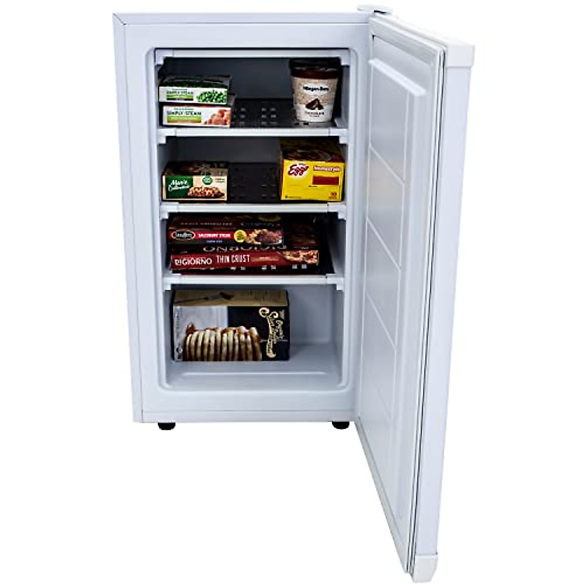 Avanti VF306 Compact Upright Freezer with 3 Metal Shelves, Adjustable Temperature Control, Flush-Back Design Perfect for Homes, Garages, Basements, White