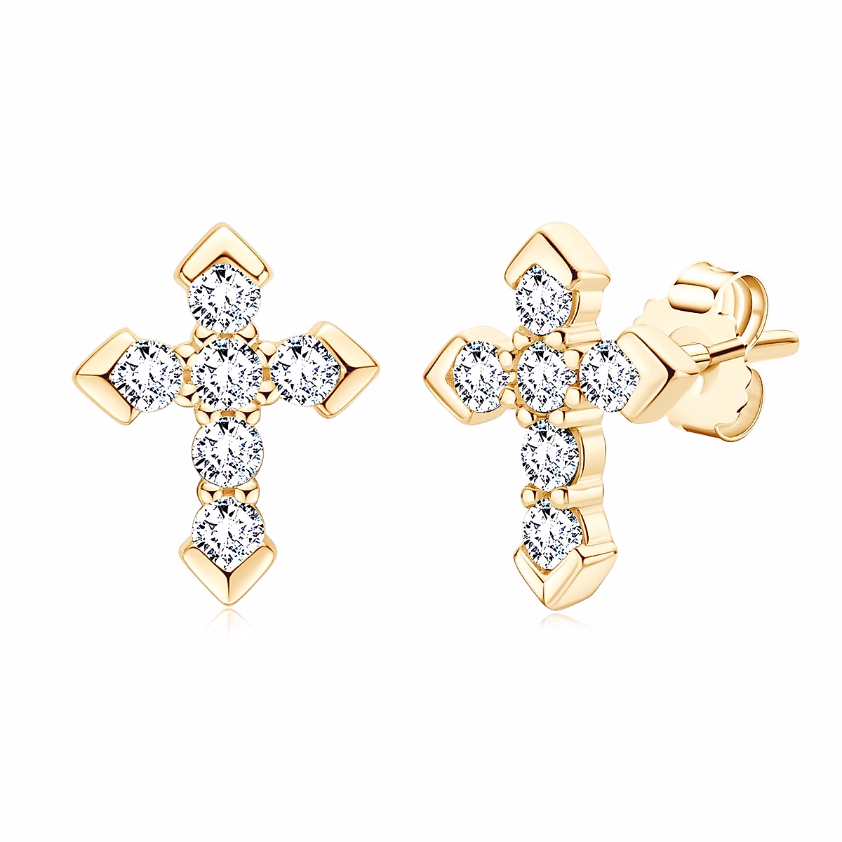 DYUNQ Cross Moissanite Gold Earrings in Sterling Silver for Women and Men, Hypoallergenic Stud Earrings for Sensitive Ears, Christian Faith Valentine's Day Jewelry Gifts