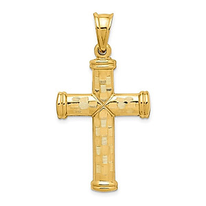 Diamond2Deal 14K Yellow Gold Hollow Diamond-cut Religious Crucifix Cross Pendant Fine Jewelry for Women